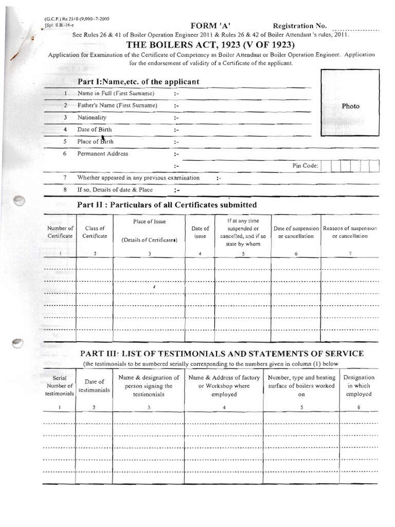 Boiler Application Form A | PDF | Signature | Test (Assessment)