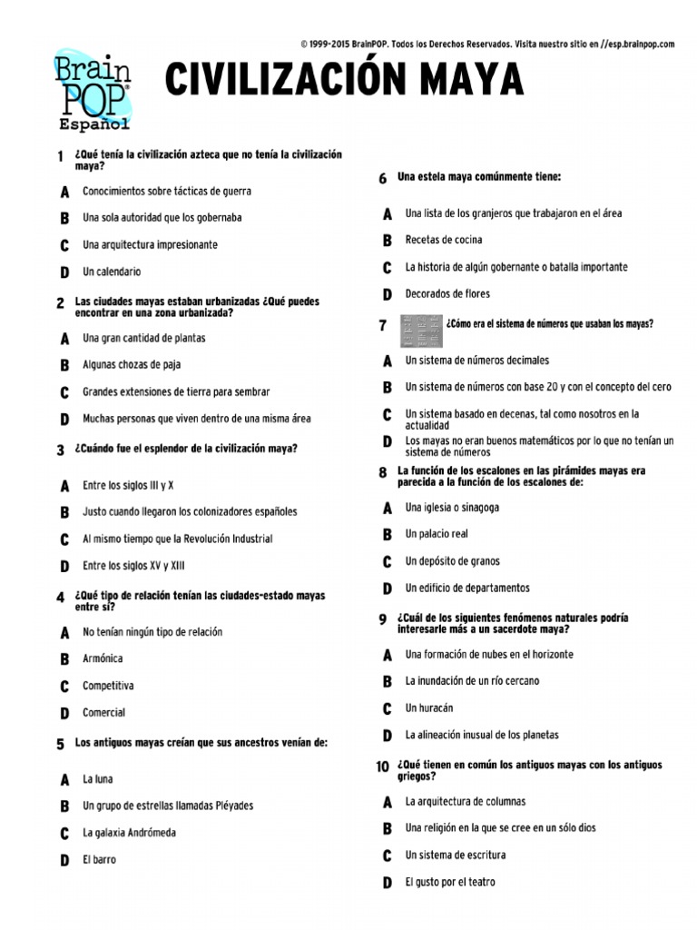 Brainpop - Civilización Maya - Cuestionario | PDF