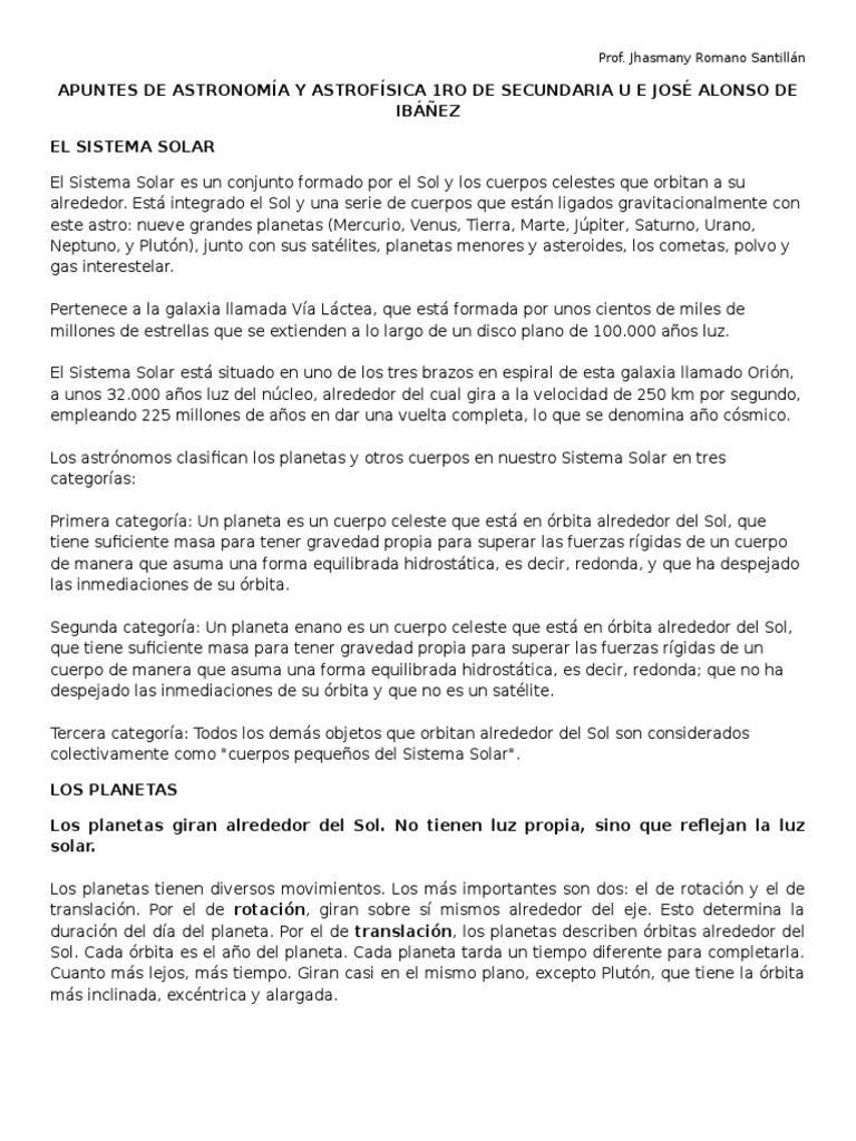Apuntes de Astronomía y Astrofísica | PDF | Sistema solar | Planetas