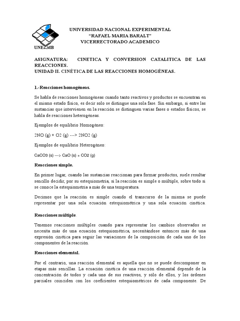 Cinética de Las Reacciones Homogéneas | PDF | Reacciones químicas ...