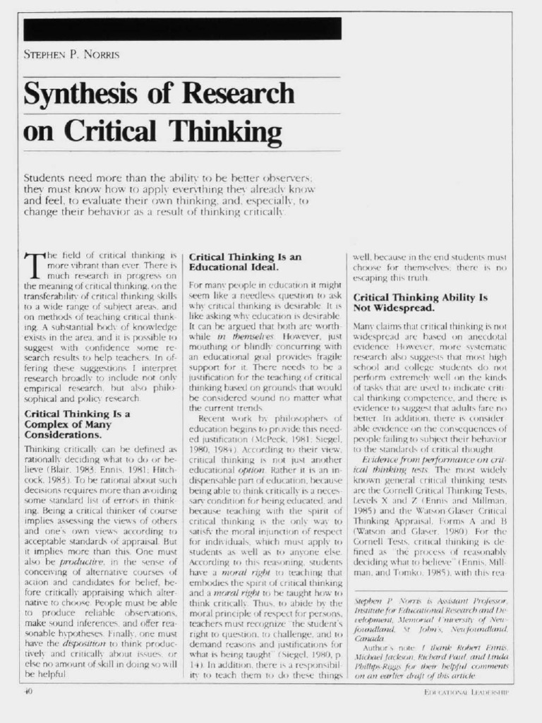 Synthesis Critical Thinking | PDF | Critical Thinking | Expert