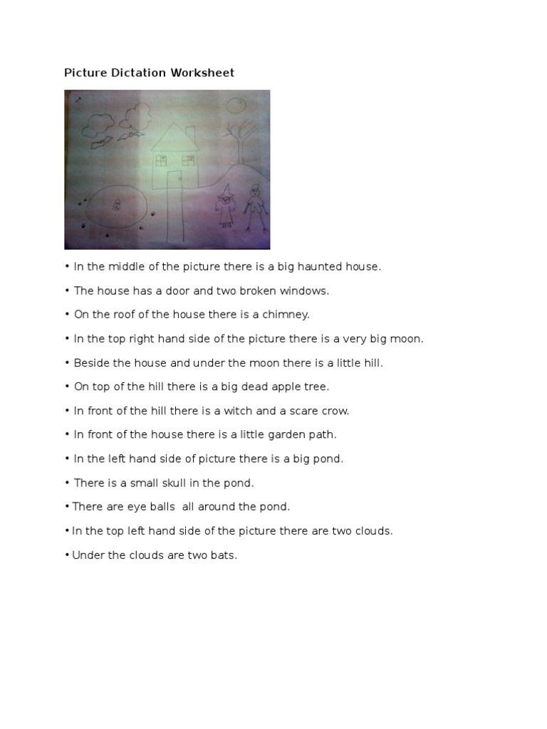 Picture Dictation Worksheet | PDF | Teaching Methods & Materials | Art