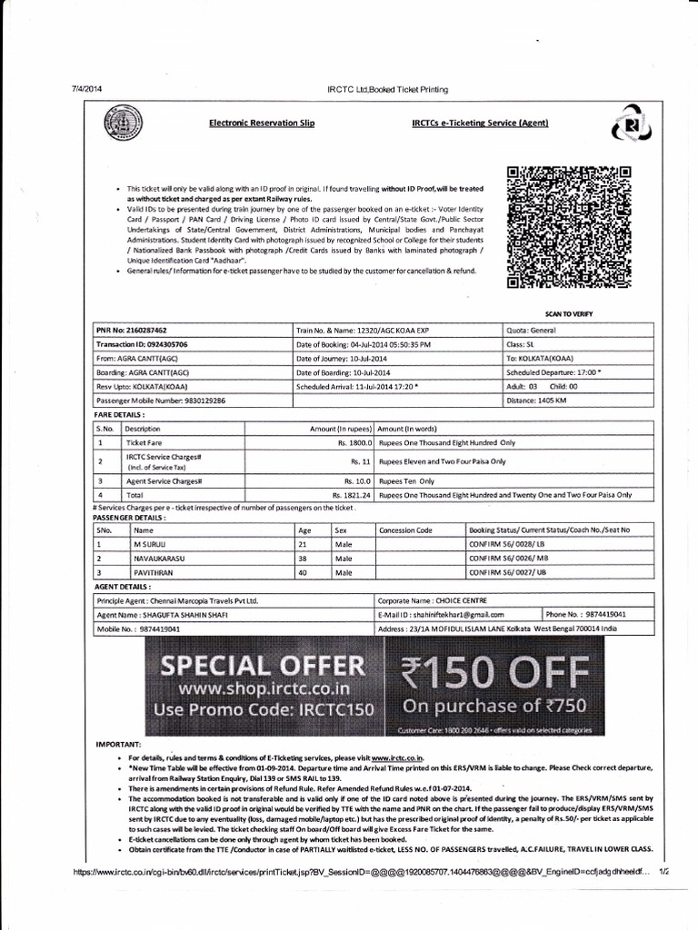 Agra Train Ticket | PDF | Identity Document | Ticket (Admission)