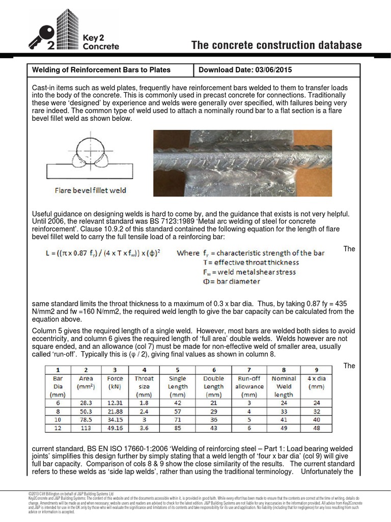Welding of Reinforcement Bars To Plates | PDF | Structural Steel | Column