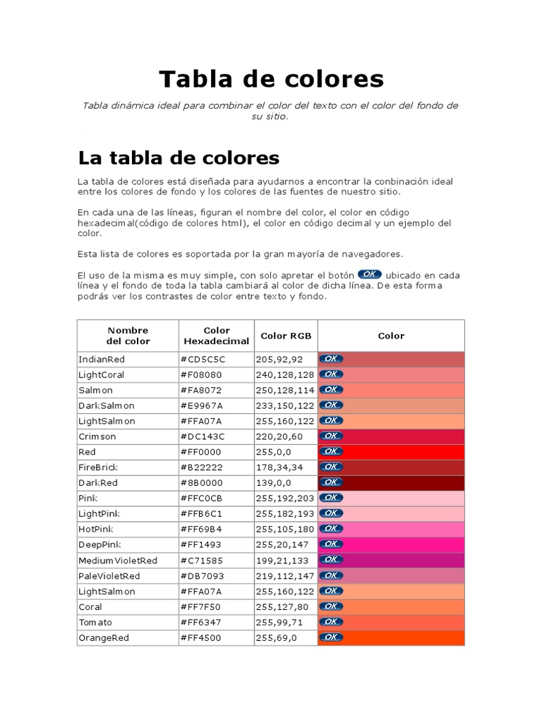 Tabla de Colores | PDF | Ajedrez | Desarrollo web