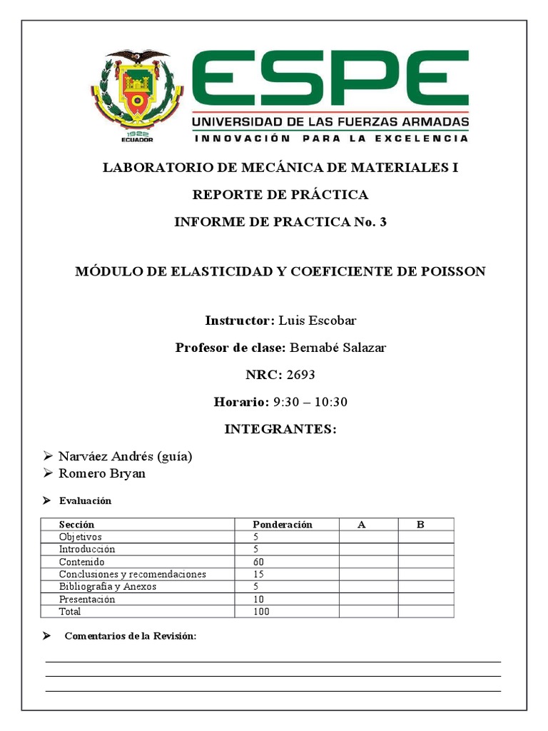 MÓDULO DE ELASTICIDAD Y COEFICIENTE DE POISSON