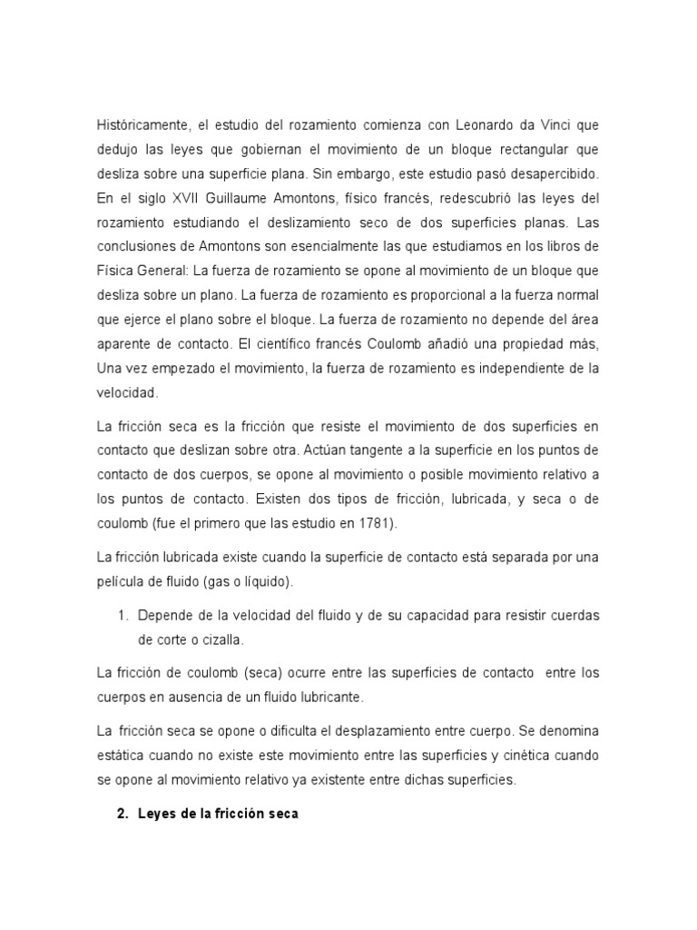 Fricción en Seco: Teoría y Aplicaciones | PDF | Fricción | Cinemática