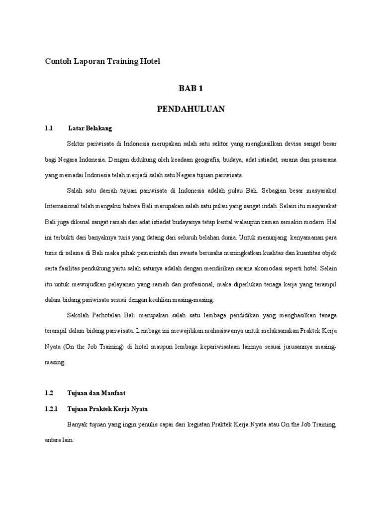 Contoh Laporan Training Hotell | PDF