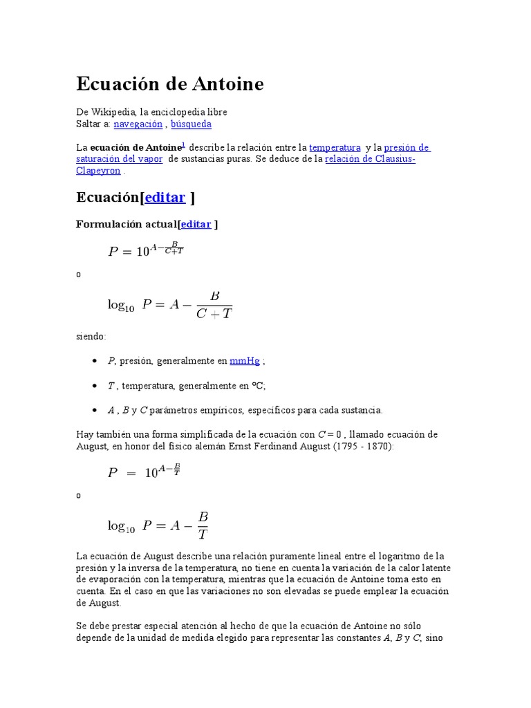 Ecuación de Antoine | PDF | Química | Física