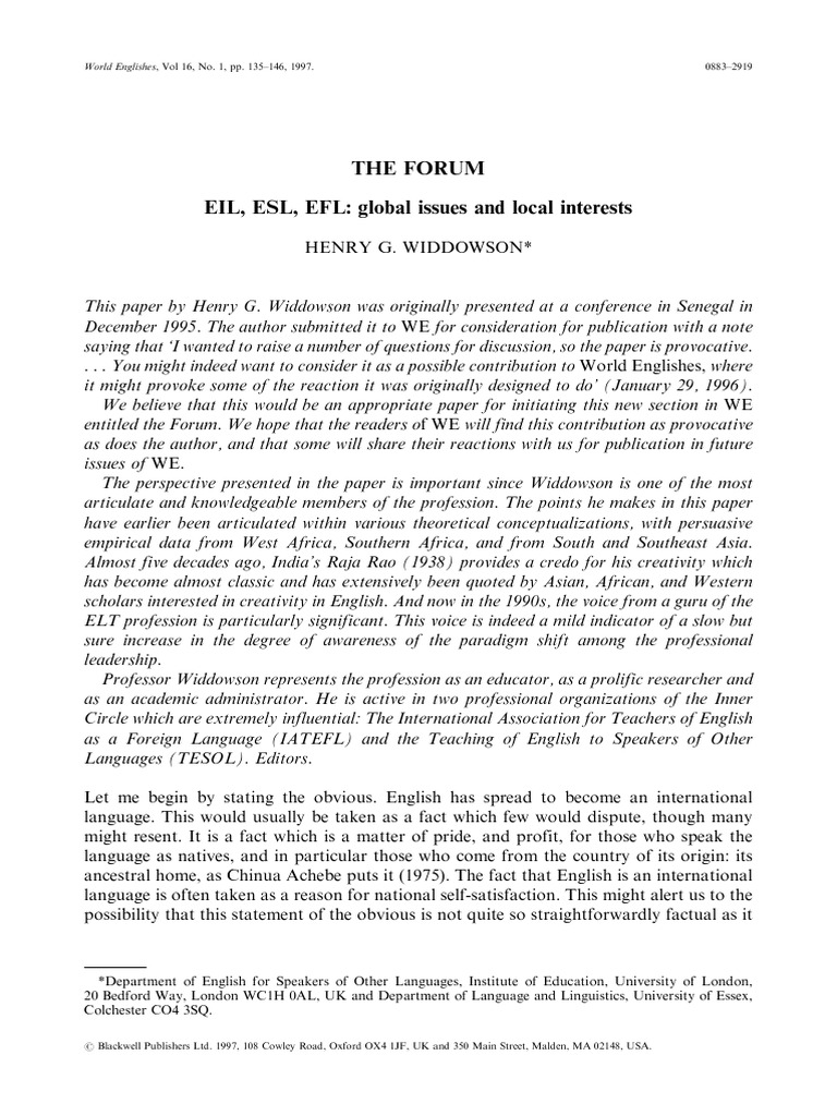 EIL ESL EFL Global Issues and Local Interests | PDF | Dialect | English ...