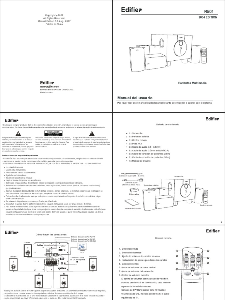 Edifier r501 | PDF | Altoparlante | Enchufes y tomas de corriente alterna