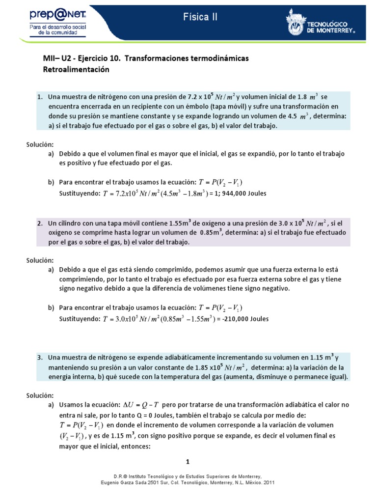 Ejercicio Transformaciones Termodinámicas | PDF | Gases | Calor