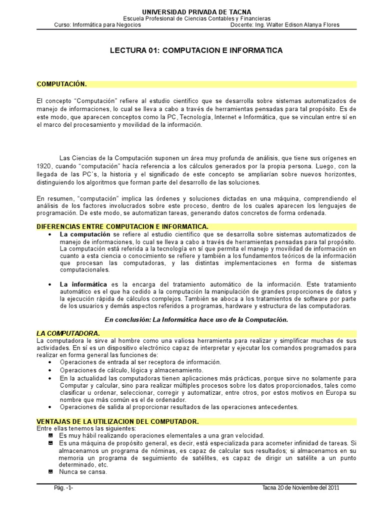 Lectura 01 Computacion e Informatica =) | Unidad Central de ...