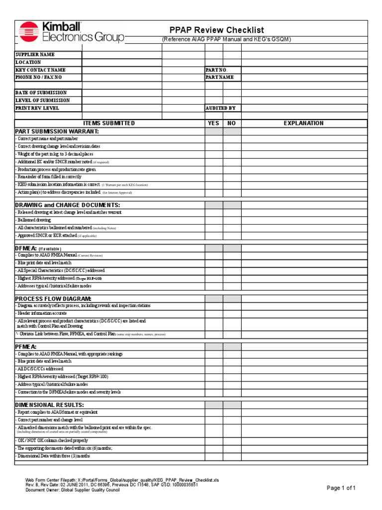 Ppap Review Checklist | Download Free PDF | Specification (Technical Standard) | Evaluation