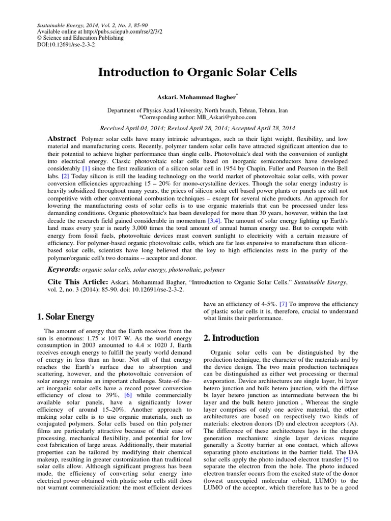 Introduction To Organic Solar Cells | PDF | Solar Cell | Photovoltaics