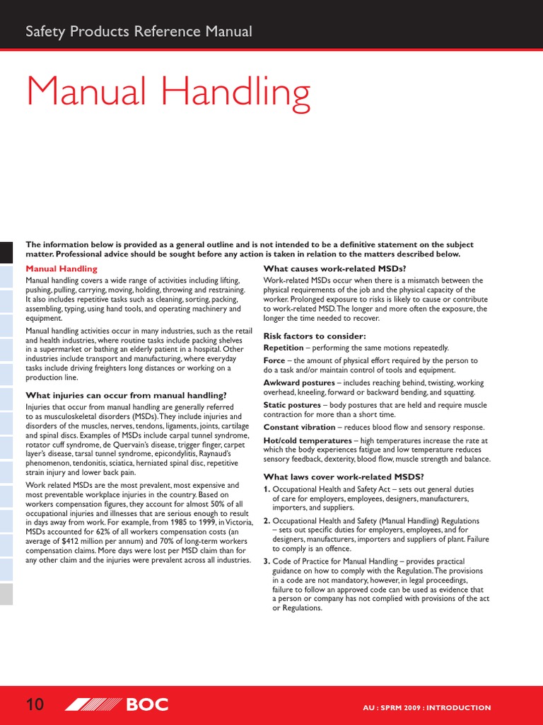 SAFETY Manual Handling | Download Free PDF | Personal Protective ...