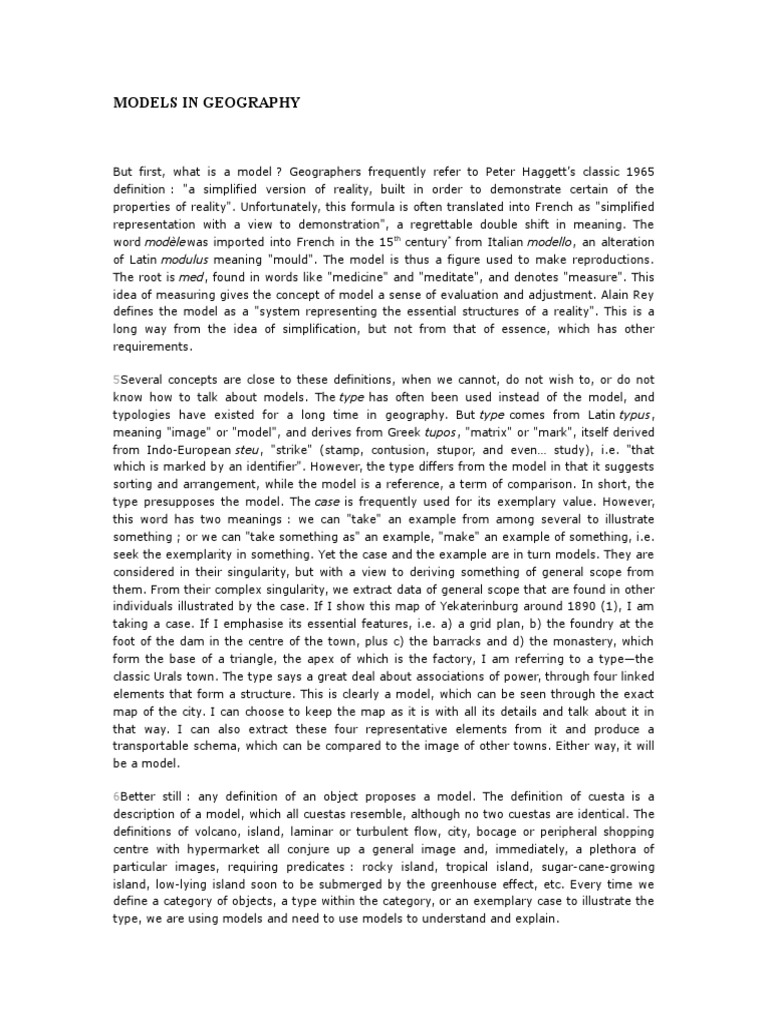 Models in Geography | PDF | Geography | Definition