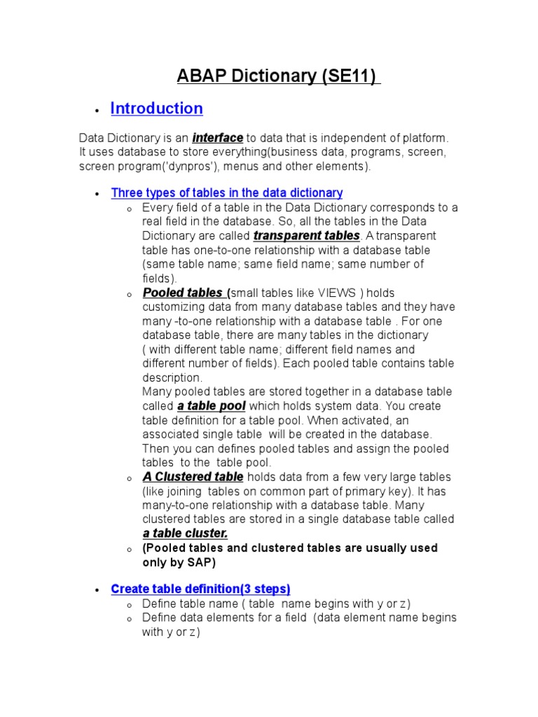 ABAP Dictionary: Tables and Data Types | PDF | Database Index | Data Type
