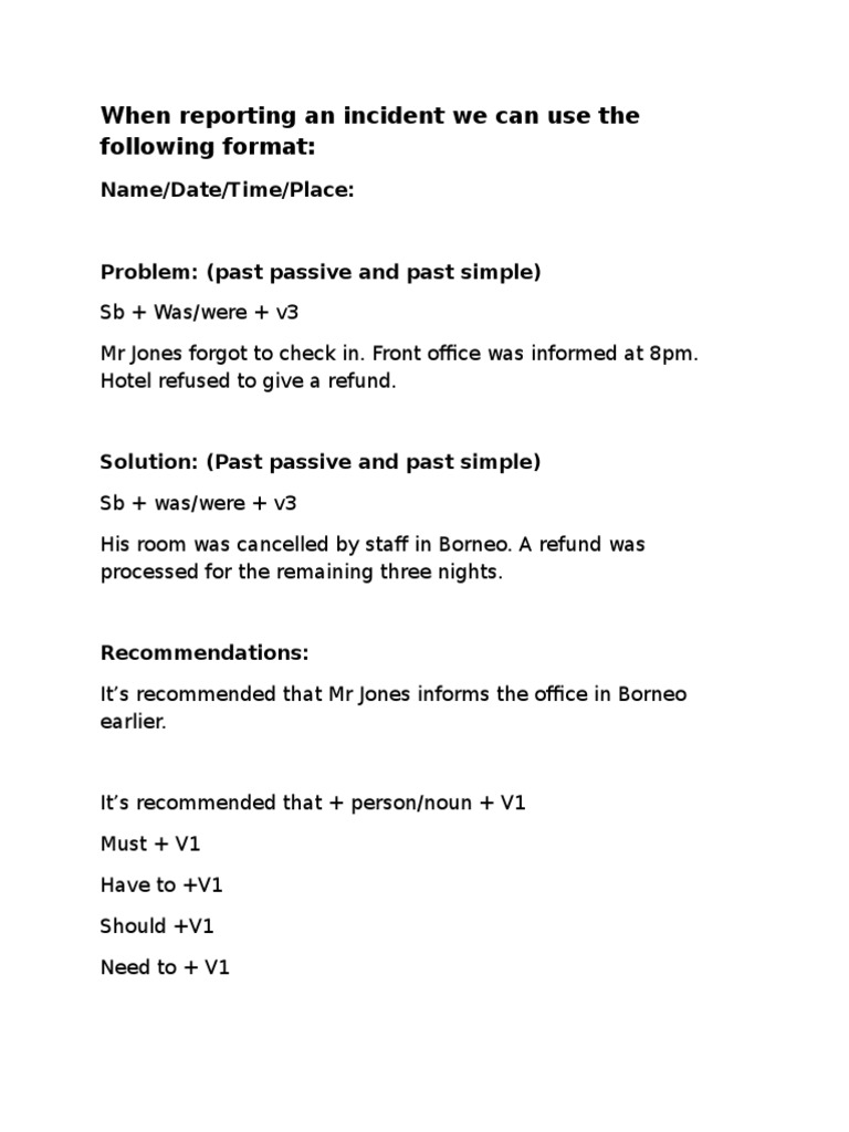 Reporting Incidents in Past Tense | PDF