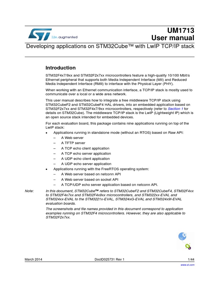Developing Applications On STM32Cube With LwIP TCP-IP Stack | PDF ... Developing Applications On STM32Cube With LwIP TCP-IP Stack | PDF ...