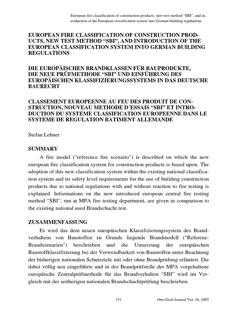 European Fire Classification of Construction Products (LehnerS - 05) | PDF