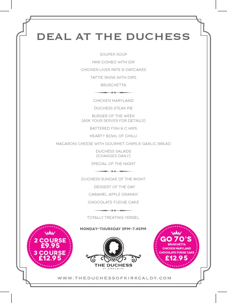Duchess Restaurant Menu & Special Deals | PDF