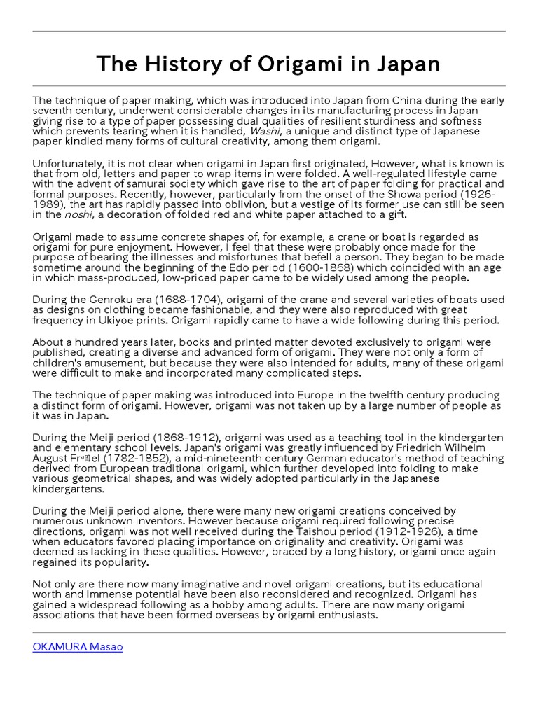 ORIGAMI - The History of Origami in Japan | PDF | Origami | Japan