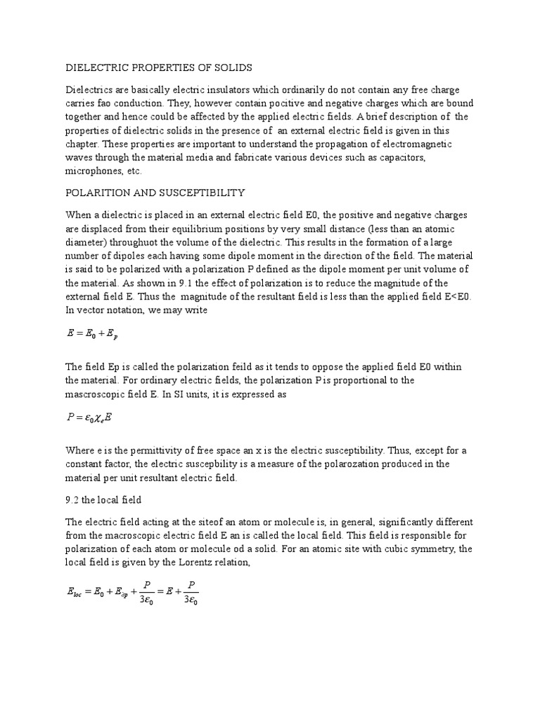 Dielectric Properties of Solids Explained | PDF | Dielectric | Electric ...
