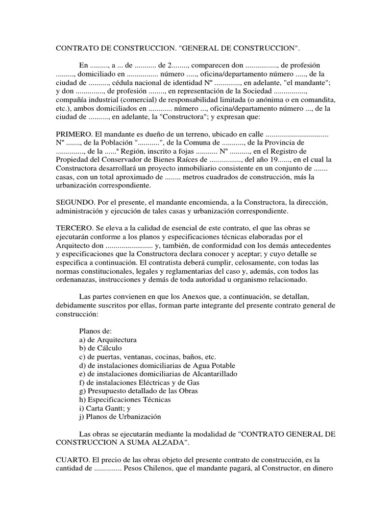 Contrato de Construccion Tipo | PDF | Arquitecto | Presupuesto