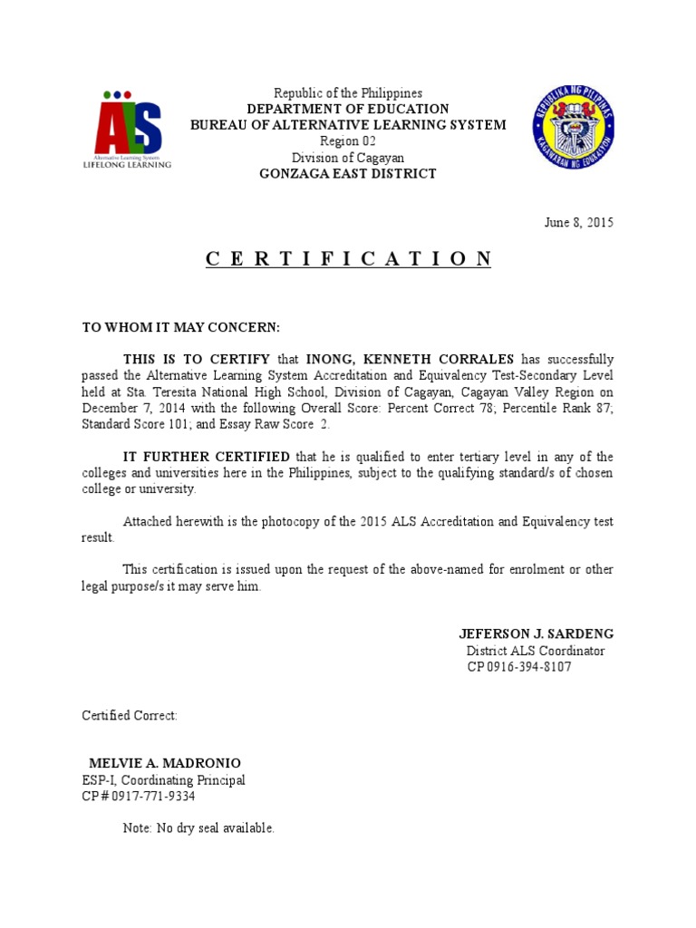 Als Certificate | PDF | Behavior Modification | Learning