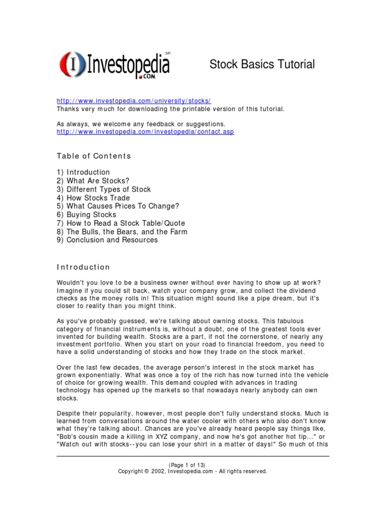 Basics of Stocks and Stock Markets | PDF | Preferred Stock | Stocks