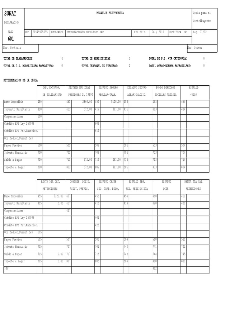 Declaración y Pago PDT 601 | PDF | Finanzas y dinero