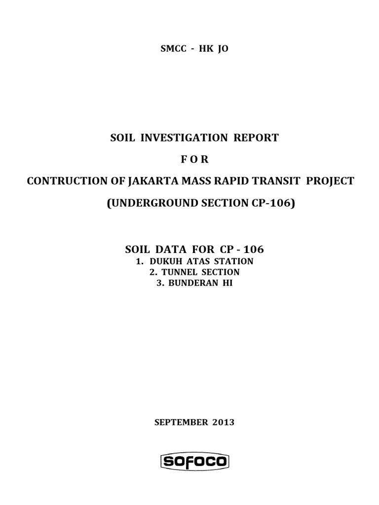 Soil Investigation for Jakarta MRT CP106 | PDF | Borehole | Natural ...