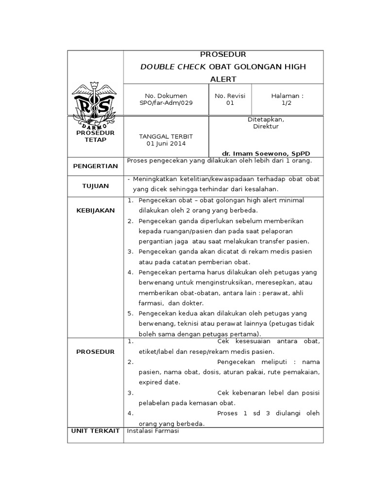 Spo Double Check Obat High Alert | PDF