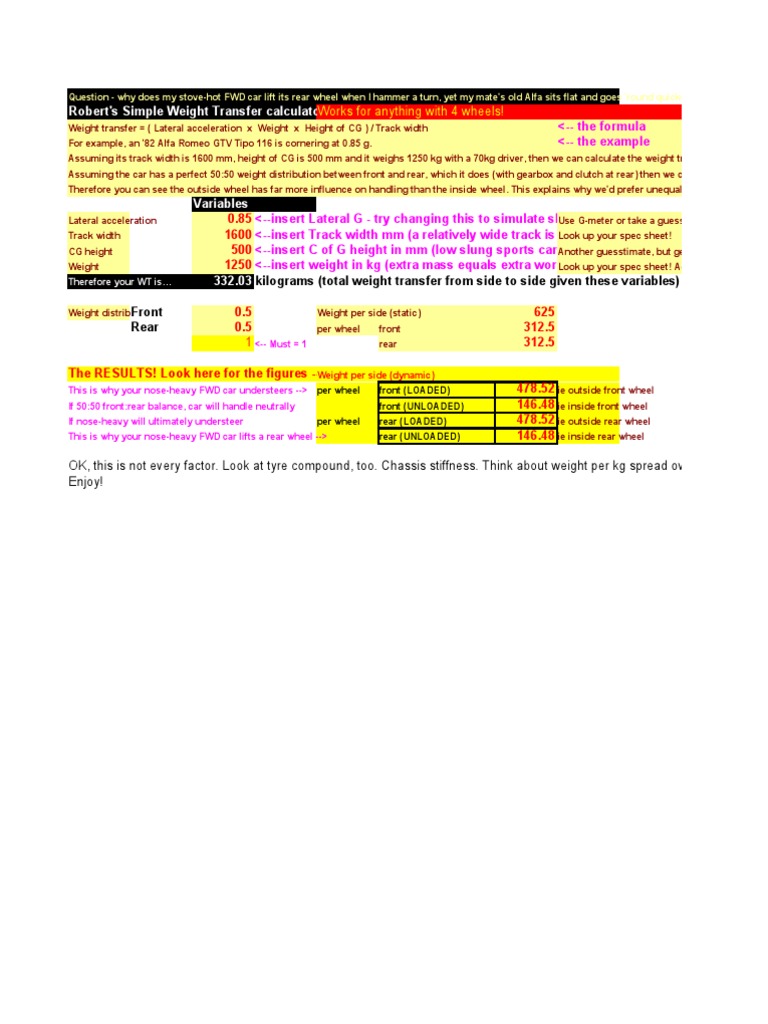 Dynamic Weight Transfer Calc | PDF | Land Vehicles | Vehicles
