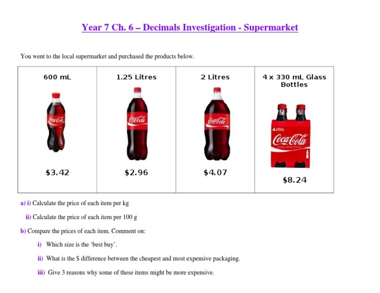 2 Investigation Supermarket (Coke) For Students | PDF