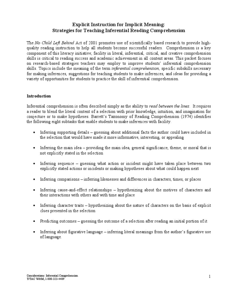 Inferential | PDF | Reading Comprehension | Reading (Process)