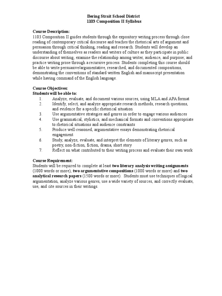 1103 Composition II Syllabus Rev | PDF