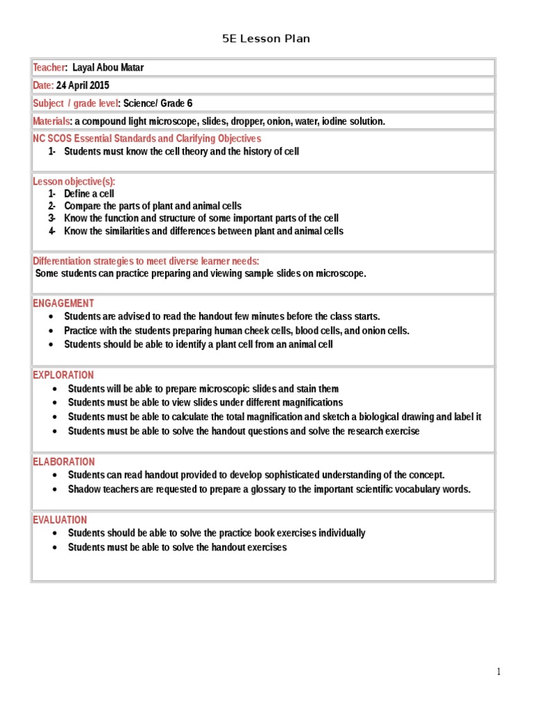 6th Grade Science Cell Theory Lesson Plan | PDF | Wellness | Science ...