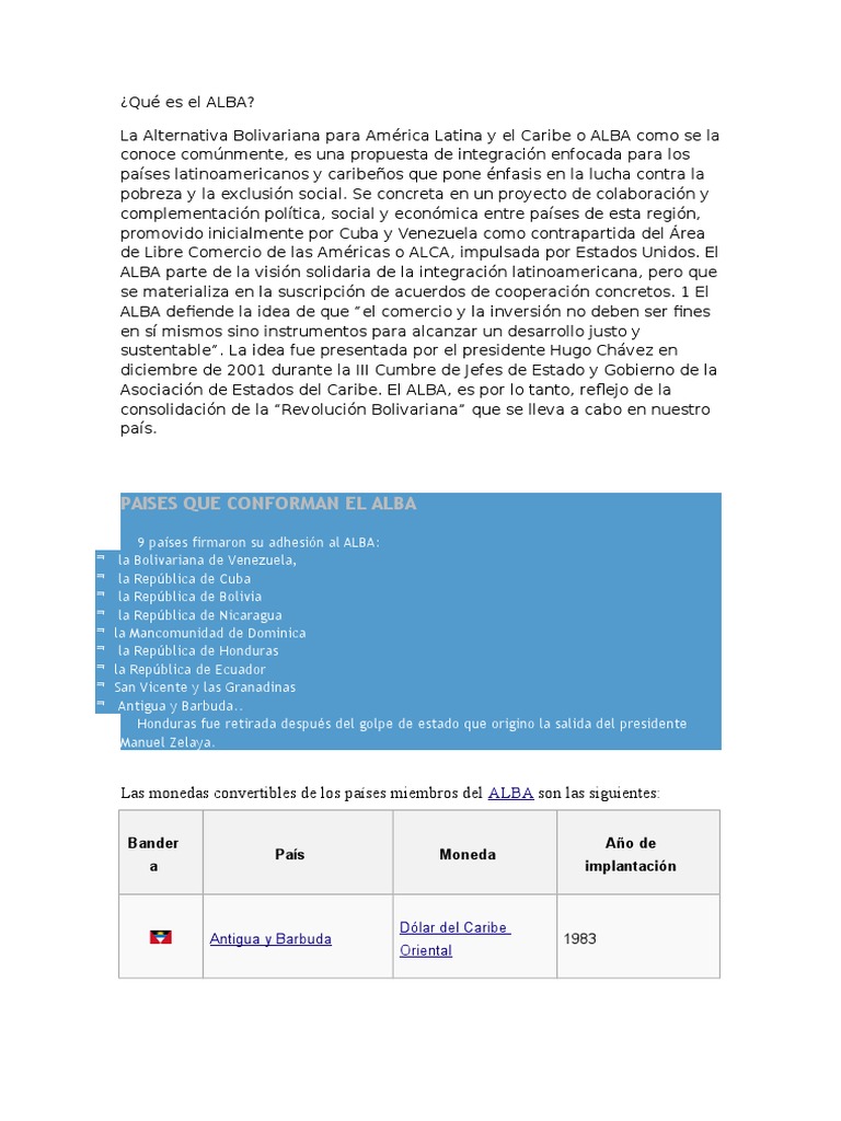 Qué Es El ALBA | PDF | Relaciones internacionales | Economias