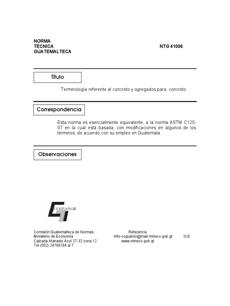 Norma Coguanor NTG 41006 Astm c125 | PDF