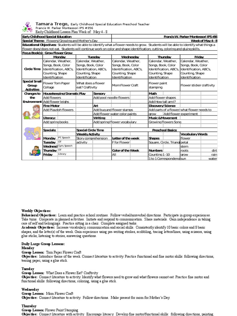 lesson plan grow flower grow | Early Childhood Education | Shape
