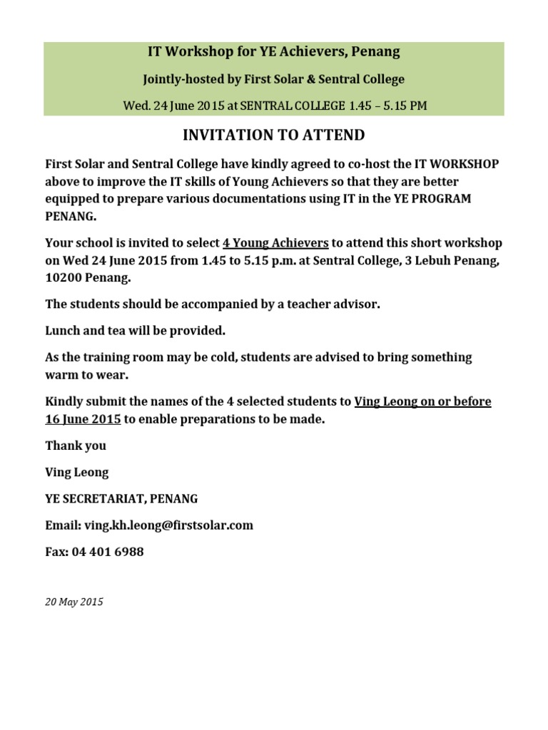 2015 It Workshop Invitation | PDF