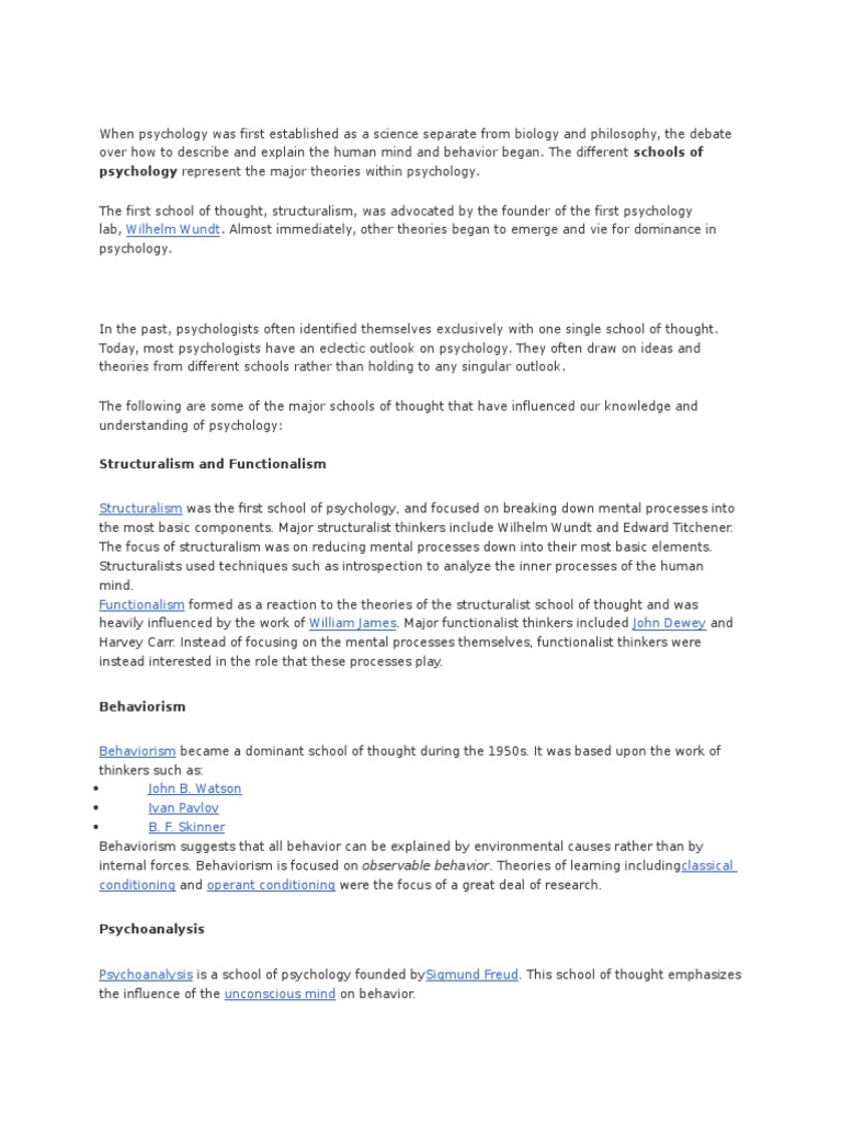 Schools of Thought | PDF | Cognitive Psychology | Humanistic Psychology