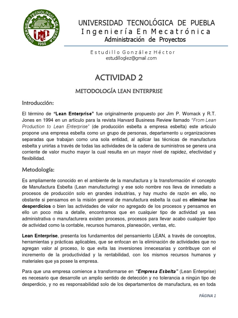 Metodologia Lean Enterprise | PDF | Lean Manufacturing | Calidad ...