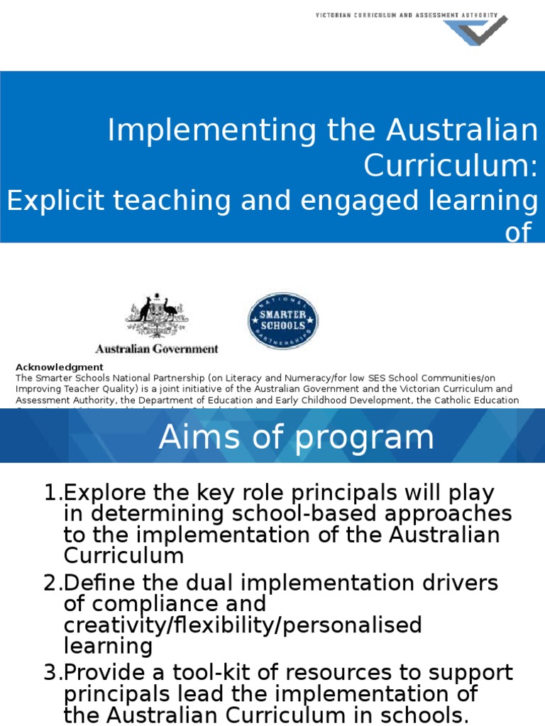 Implementing The Australian Curriculum:: Explicit Teaching and Engaged ...