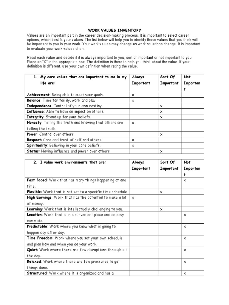 Work Values Inventory Pdf