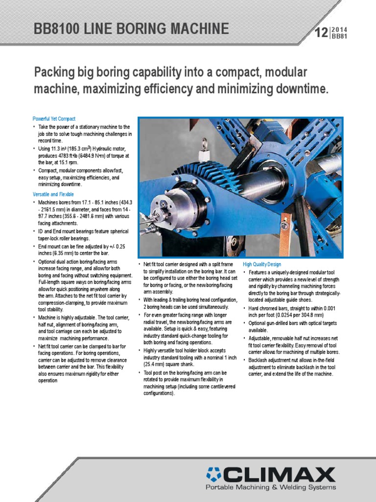 CLIMAX BB8100 Line Boring Machine | PDF | Horsepower | Gear