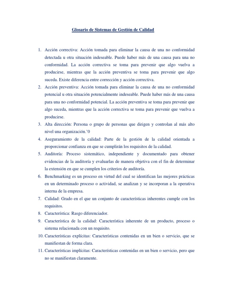 Glosario de Gestión de Calidad | PDF | Gestión de la calidad | Calidad ...