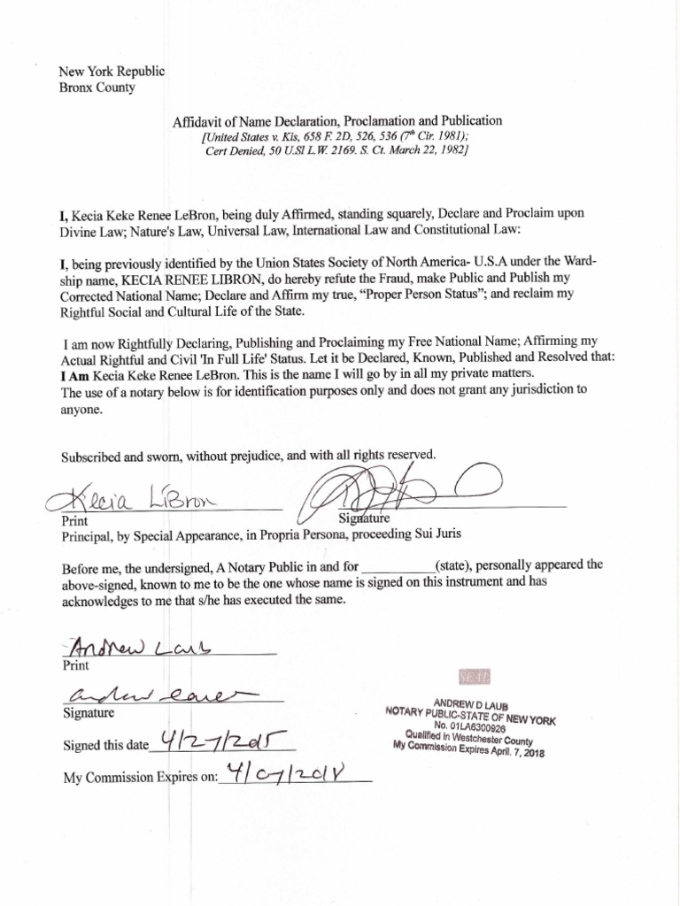 Affidavit of Name Declaration/Proclamation | PDF